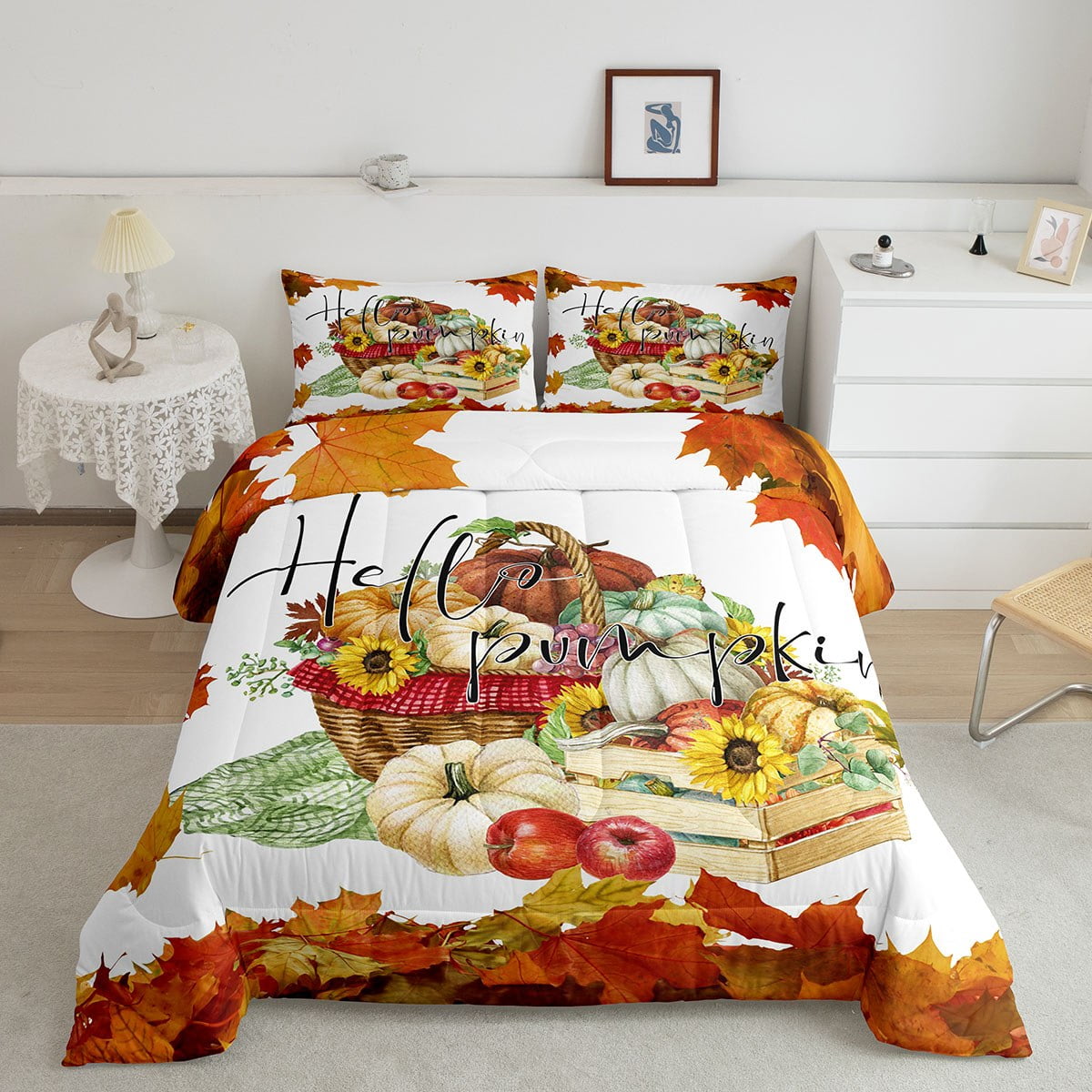 Fall Pumpkin Bedding Comforter Sets Twin, Happy Thanksgiving Comforter ...