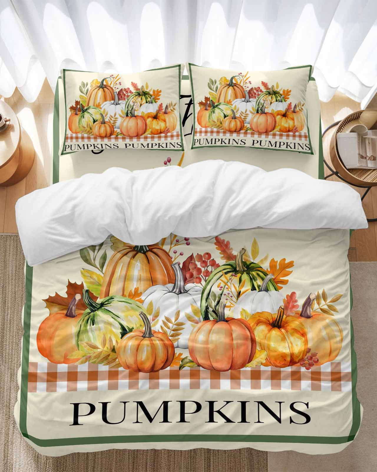 Fall Pumpkin Bedding Duvet Cover Set Full Size 4 Pieces Thanksgiving ...