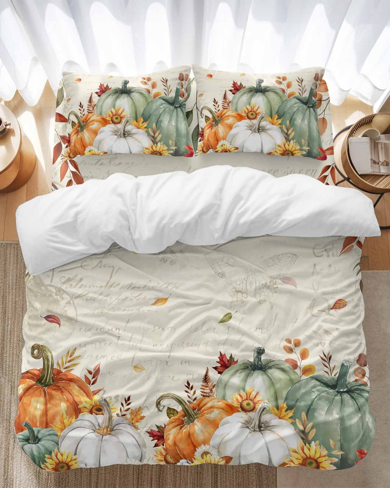Fall Pumpkin Bedding Duvet Cover Set King Size 4 Pieces Sunflower Leaf ...