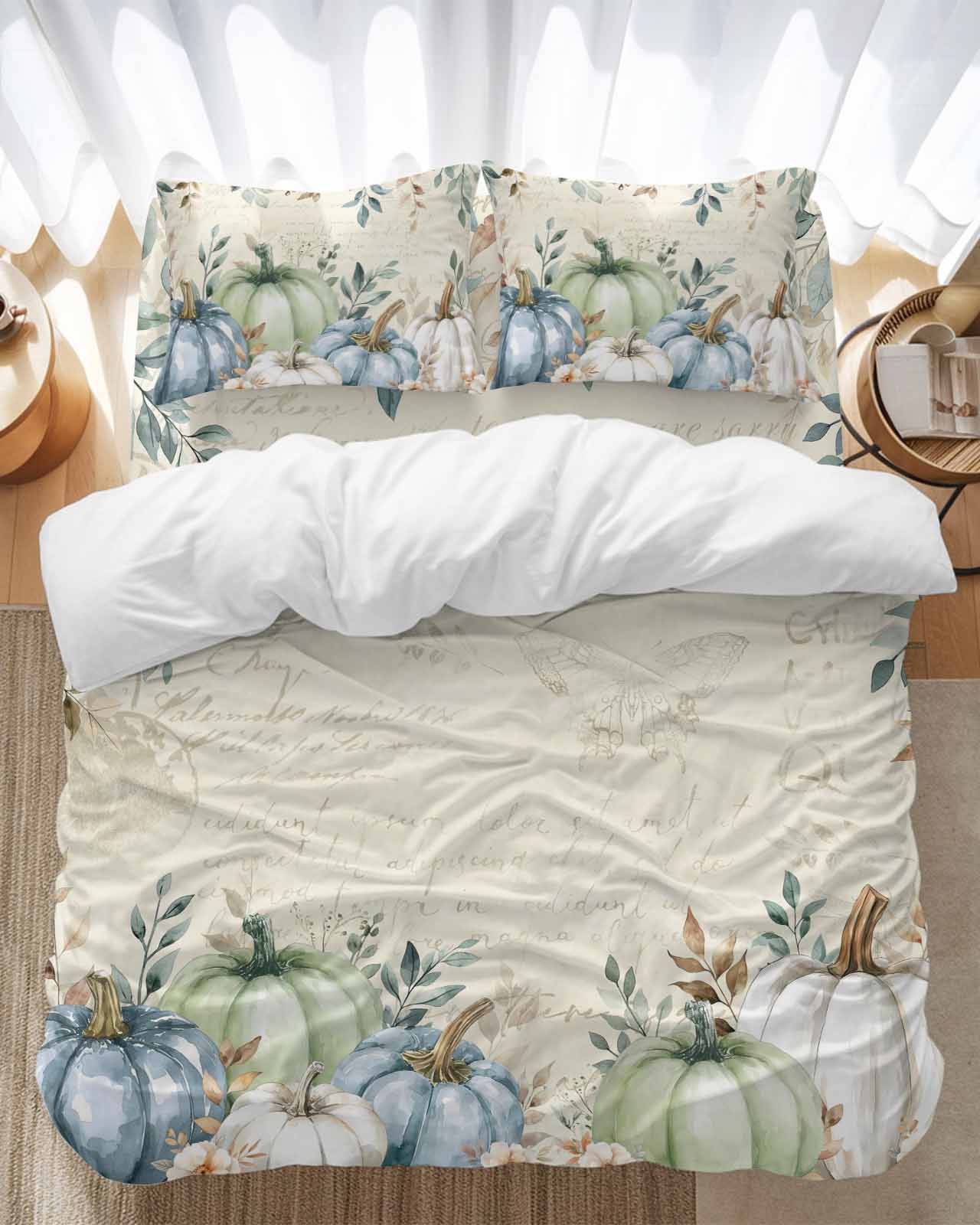 Fall Pumpkin Bedding Duvet Cover Set Twin Size 4 Pieces Green ...