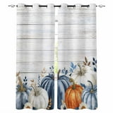 Fall Pumpkin Blackout Curtains 39 Inches Long, Thanksgiving Blue White ...
