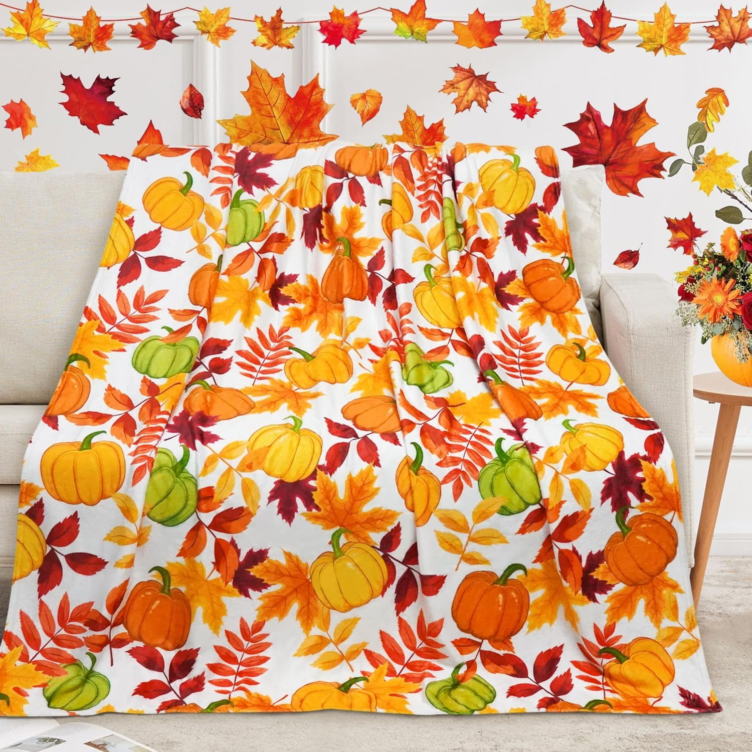 Fall Pumpkin Blanket 50" x 60", Cozy Flannel Fall Throw Blanket for ...