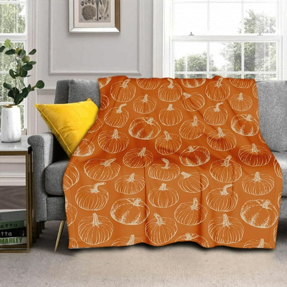 Fall Pumpkin Blanket 50"x40" Burnt Orange Cream Autumn Colored Print ...