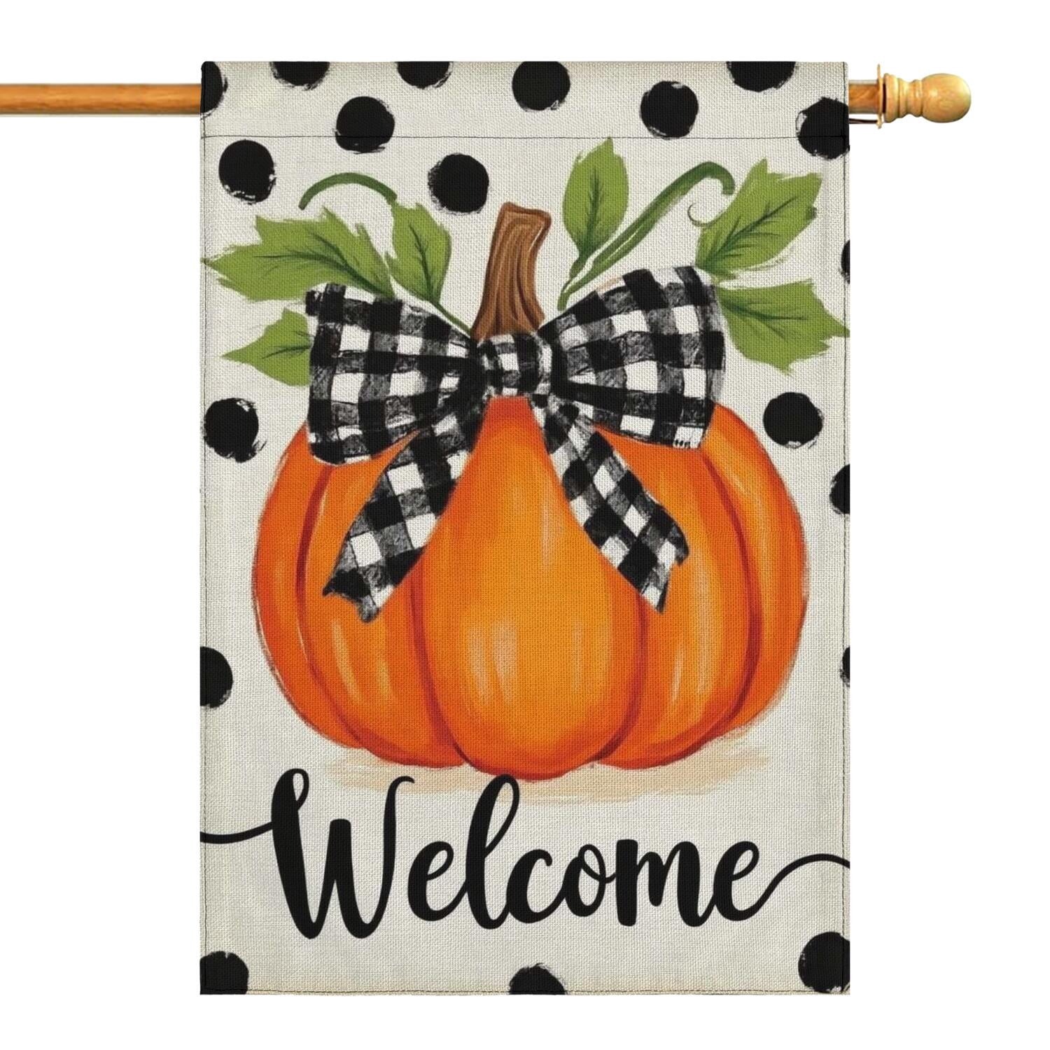 Fall Pumpkin with Bow Welcome Fall Garden Flags 28"x40" Double Side ...