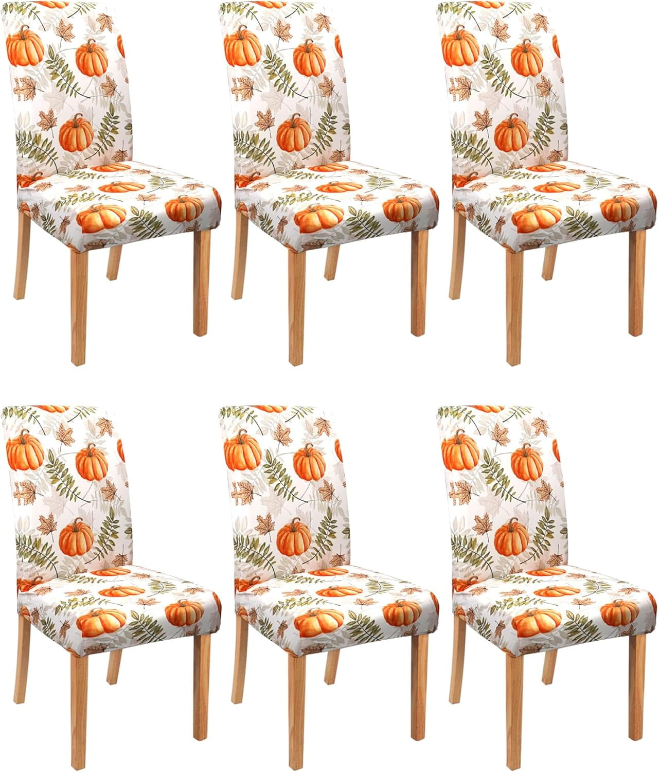 Fall Pumpkin Chair Covers for Dining Room Set of 6 Autumn Stretch ...
