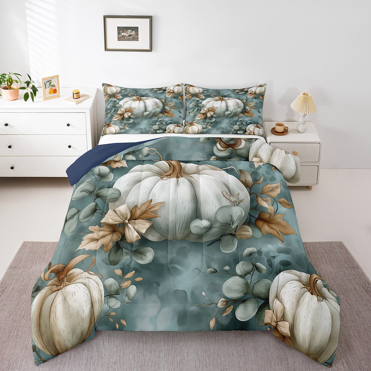 Fall Pumpkin Comforter Set for Adult Women Thanksgiving Bedding King ...