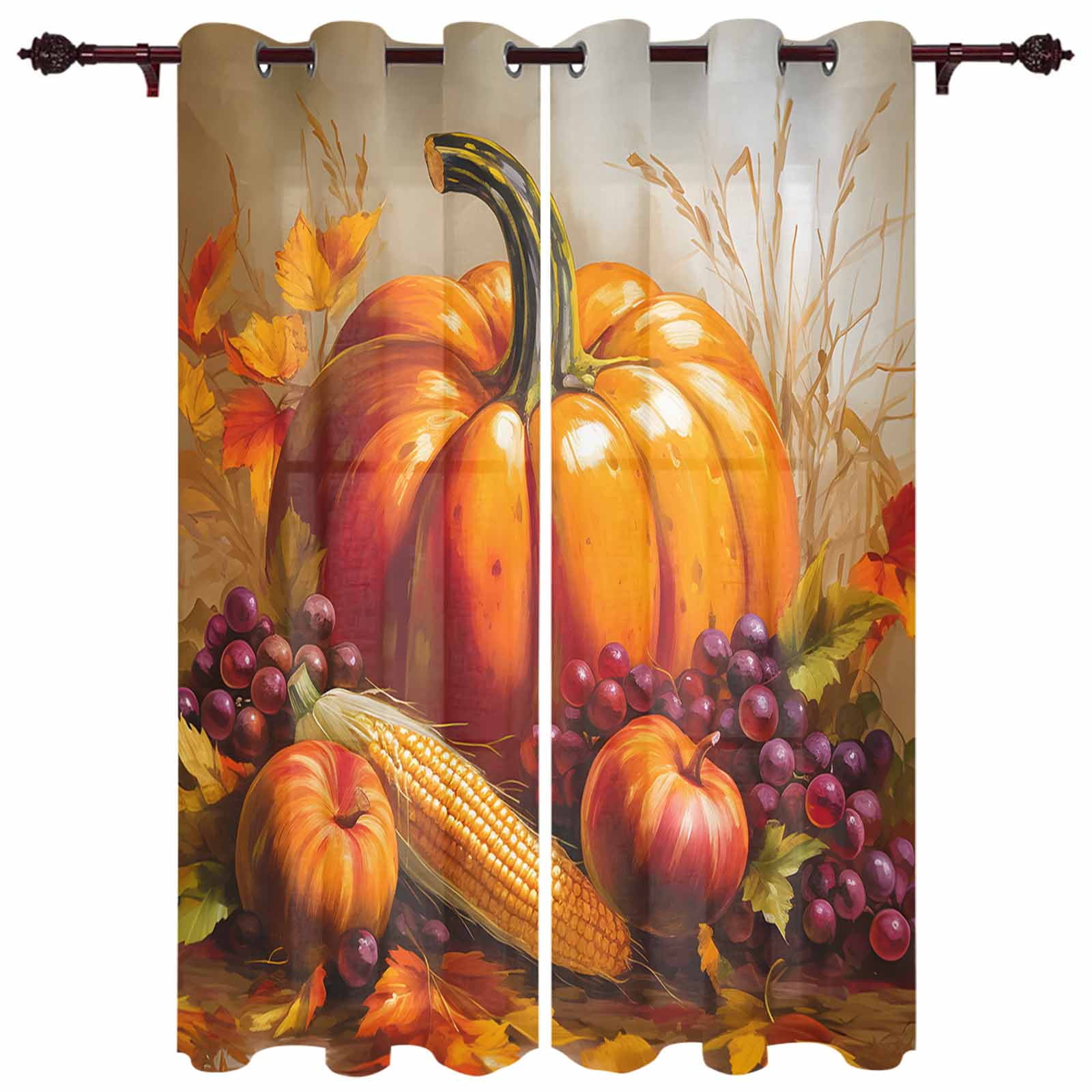 Fall Pumpkin Corn Grapes Curtains for Living Room Window Curtain for ...