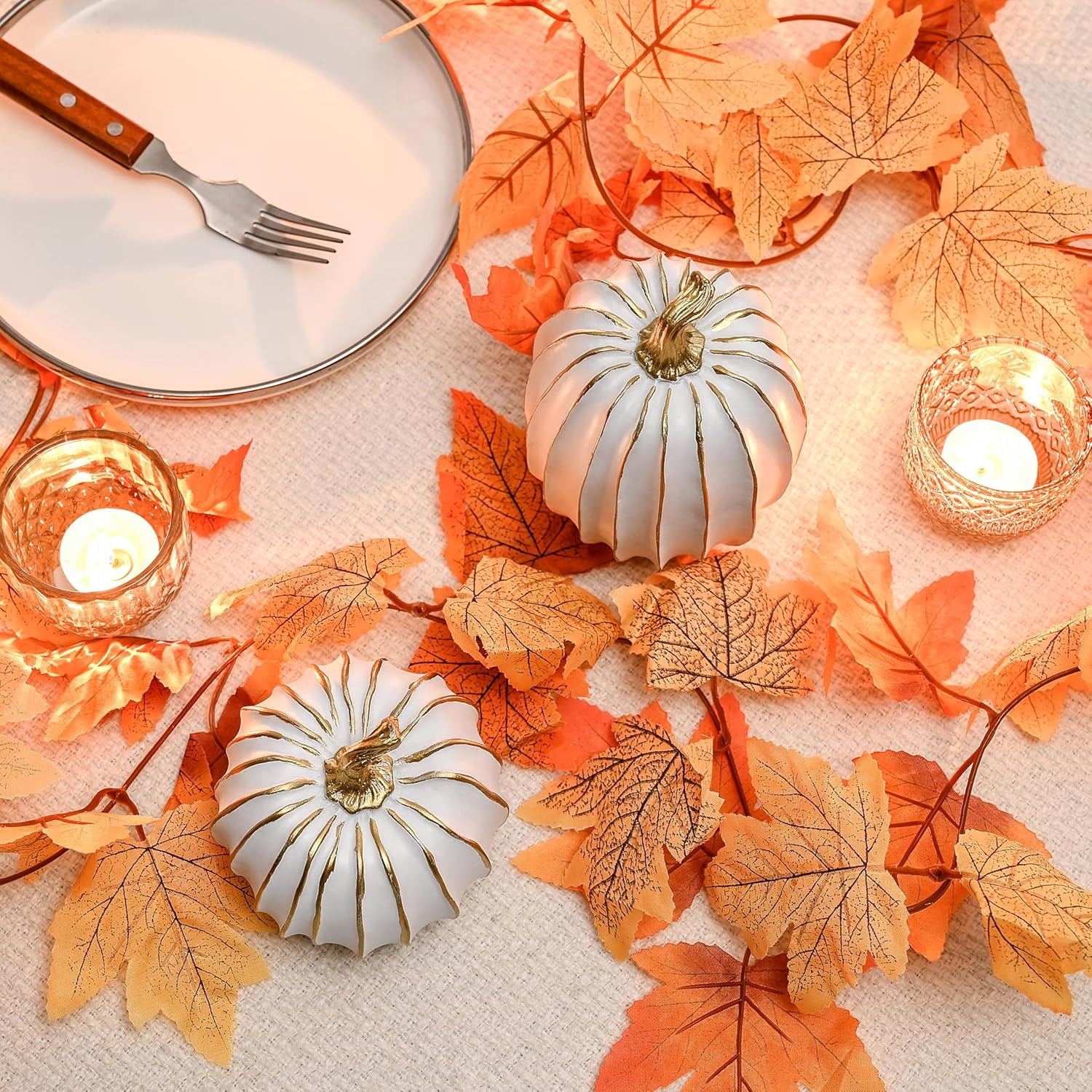 Fall Pumpkin Decor, 2 PCS Resin Thanksgiving Fake Pumpkin Figurines ...