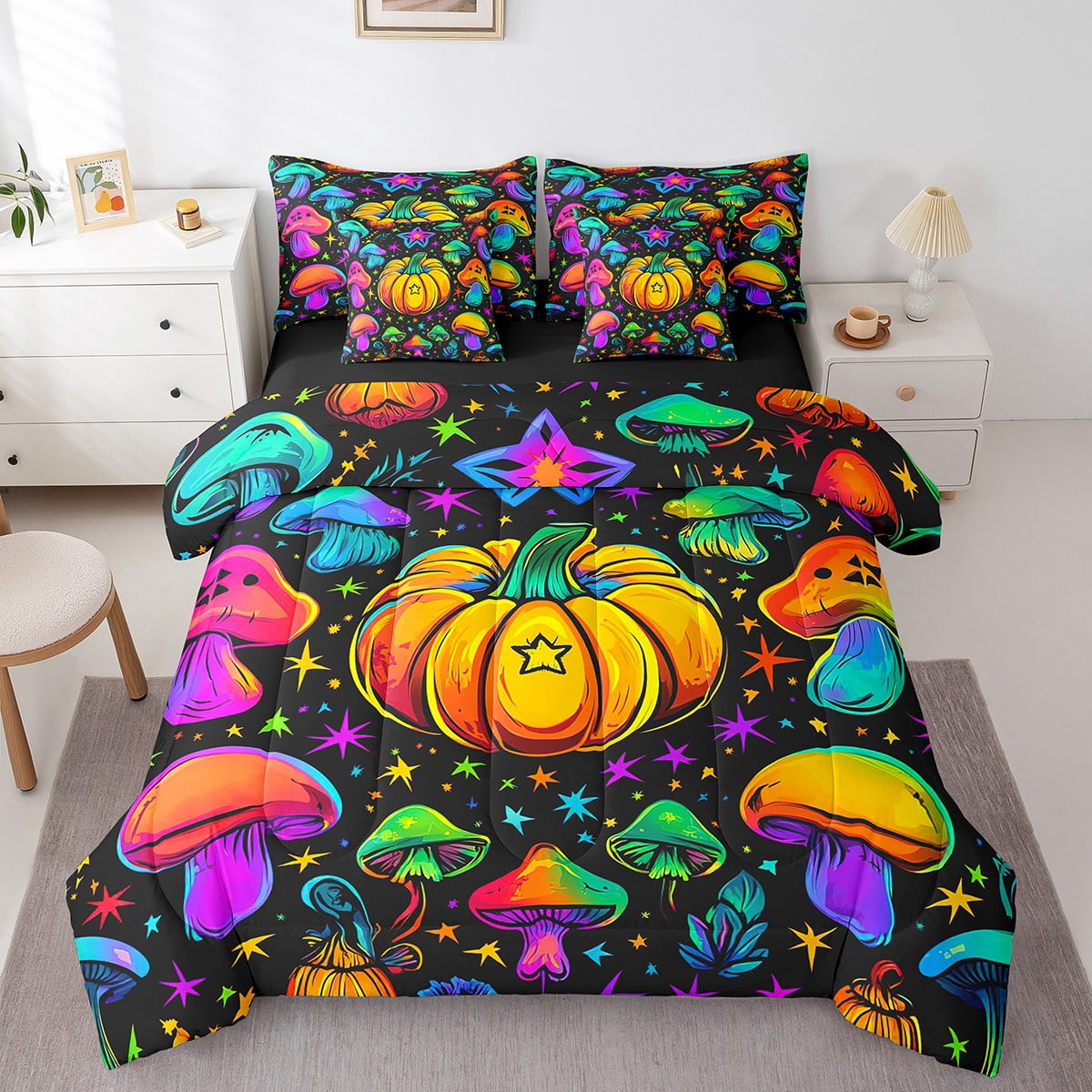 Fall Pumpkin Decor Bed in a Bag King Size Comforter Set 7 Pieces,Gothic ...