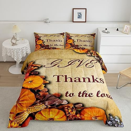 Fall Pumpkin Decor Bedding Set for Youth Teens Bedroom Autumn Harvest ...