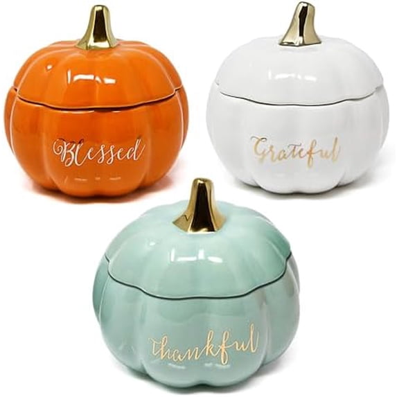 Fall Pumpkin Decorative Bowl Set with Lids, Thankful Grateful Blessed ...