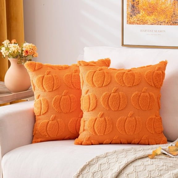 Bright Orange Fall Throw Pillow Covers 12x20 Inch, Soft Plush Faux Wool ...