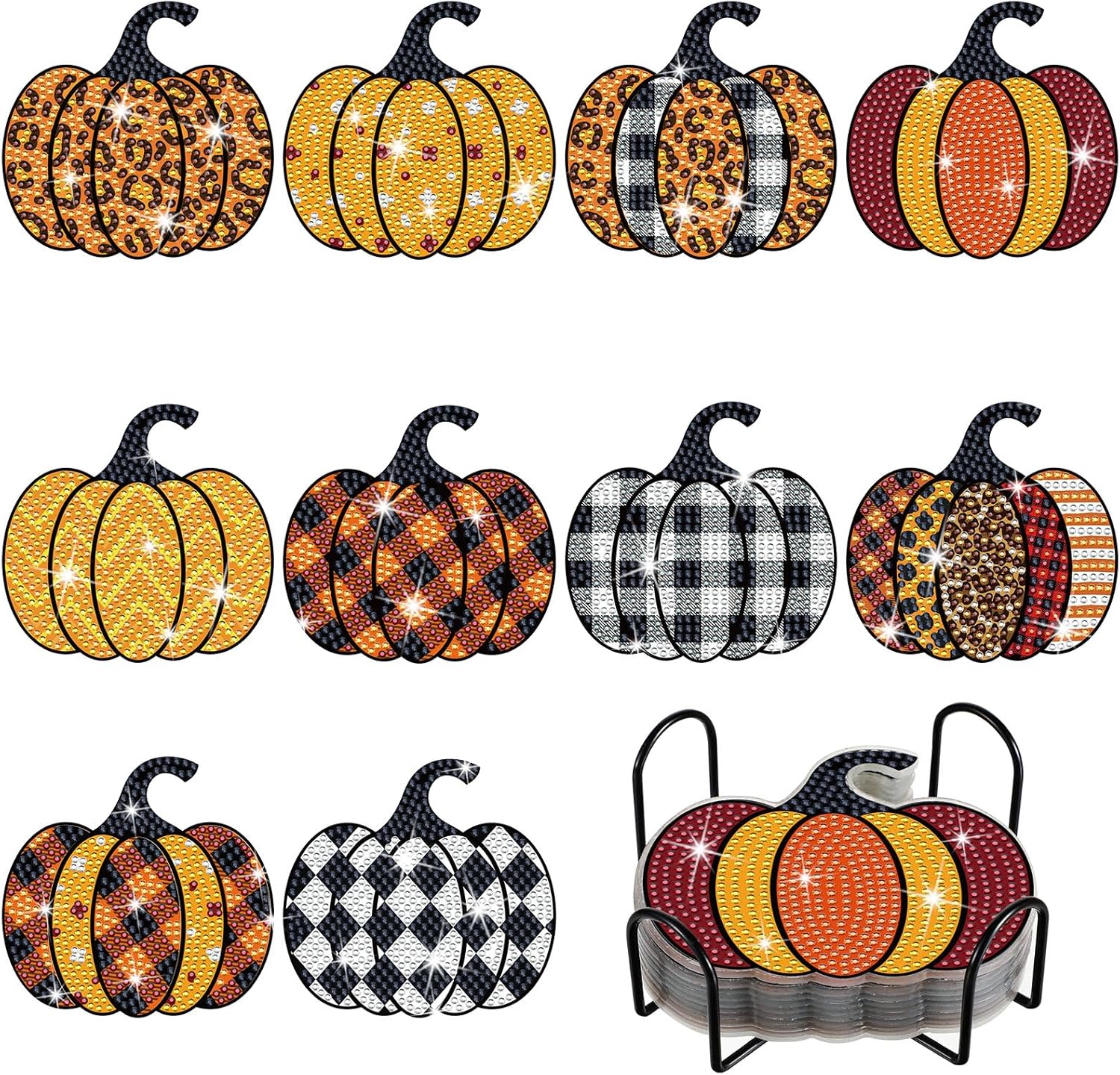 Fall Pumpkin Diamond Art Coasters DIY Autumn Halloween Diamond Painting ...