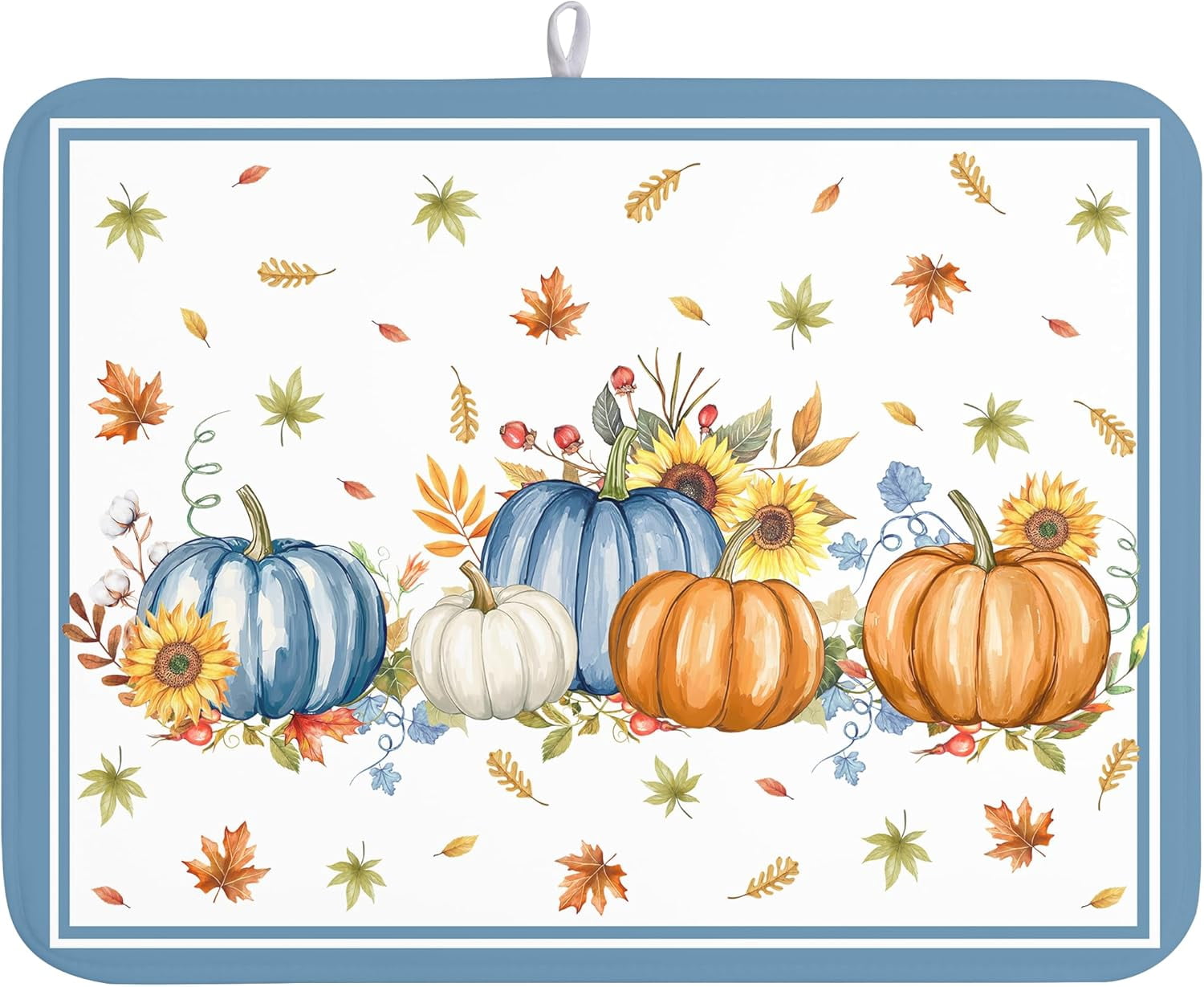 Fall Pumpkin Dish Drying Mat for Kitchen Counter 18×24 Inch Blue Dishes ...