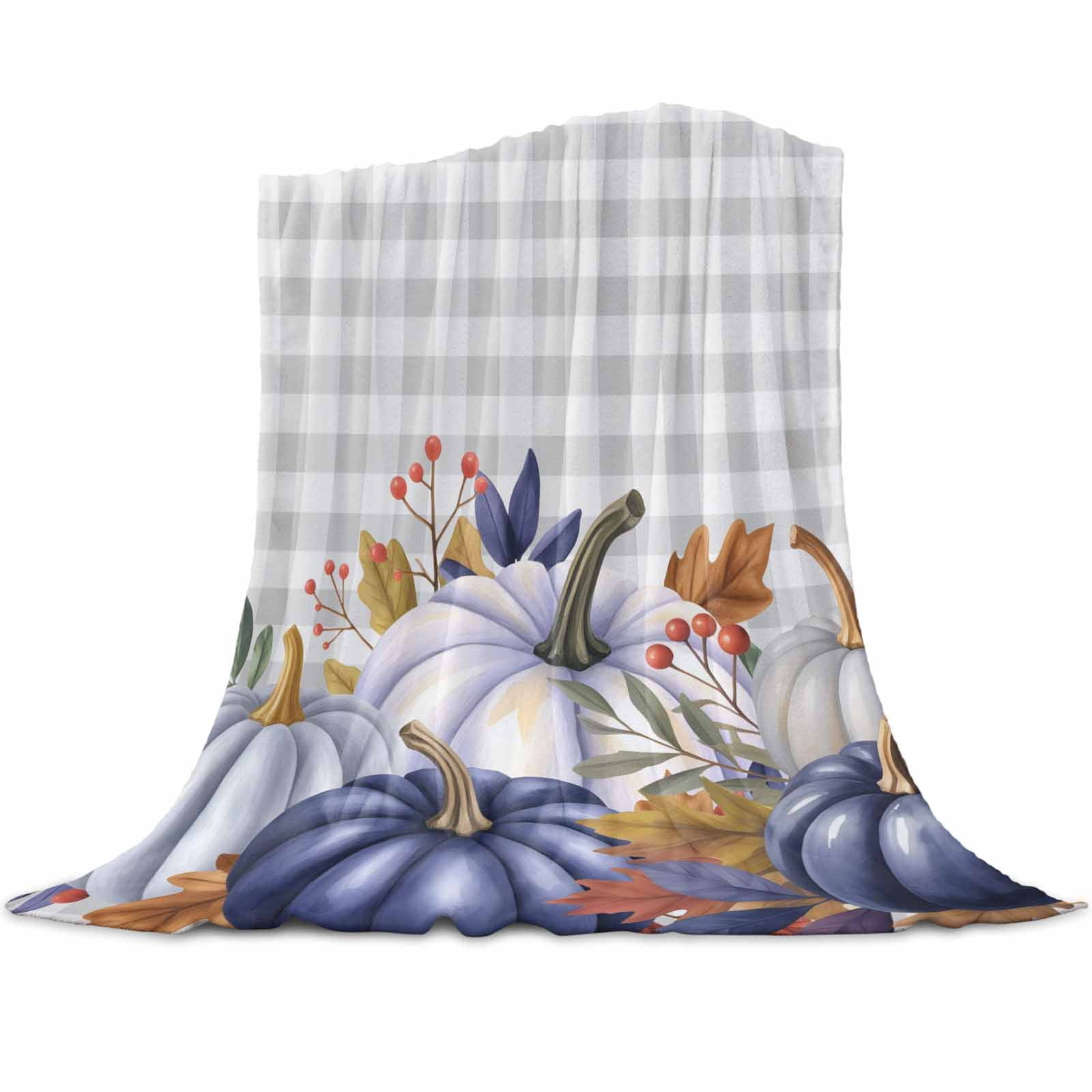 Fall Pumpkin Flannel Blanket for Bed,Travel and Camping, Purple Pumpkin ...
