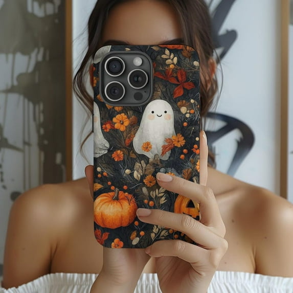 Fall Pumpkin Floral Ghost Protective Cover for iPhone 11 12 13 14 15 16 ...