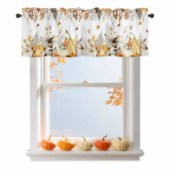 Fall Pumpkin Flower Leaf Curtain Valances for Kitchen Windows,Rod ...