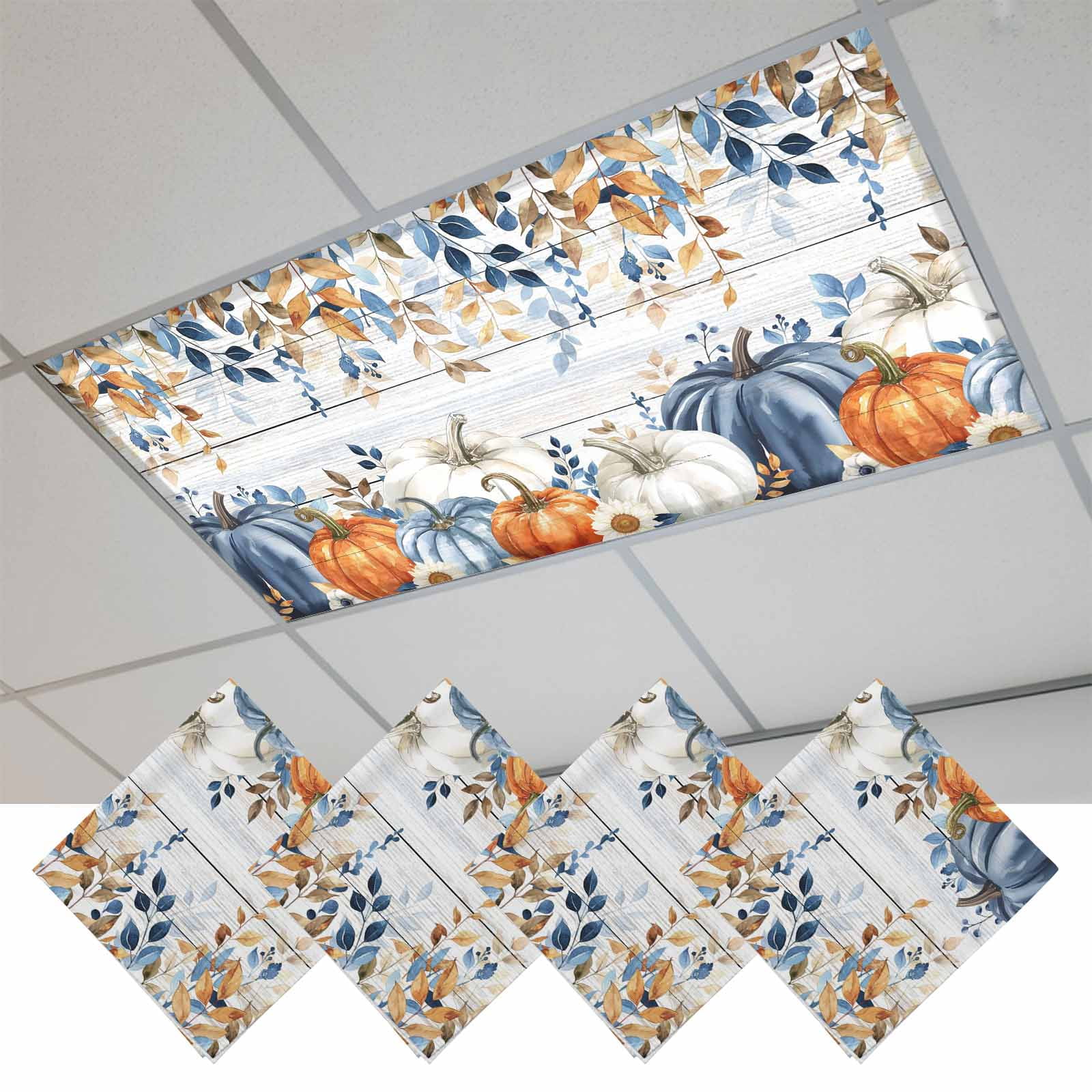 Fall Pumpkin Fluorescent Light Covers, Thanksgiving Blue White Orange ...