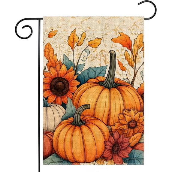 Fall Pumpkin Garden Flag 12x18 Inch Double Sided Thanksgiving Leaves ...