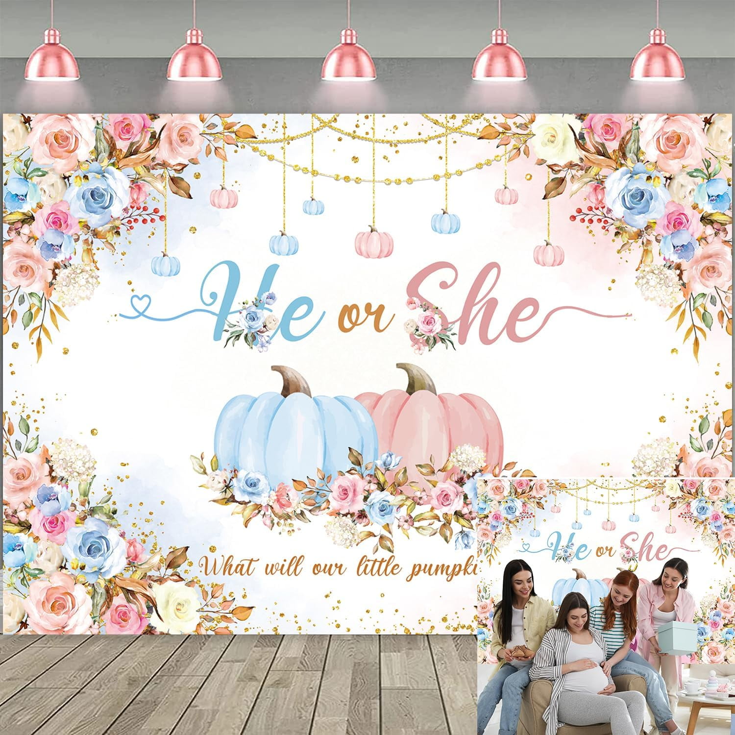 Fall Pumpkin Gender Reveal Backdrop Autumn Theme He or She What Will ...