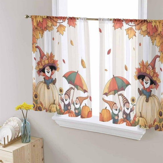 Fall Pumpkin Gnomes Sheer Curtains 54 Inches Length 2 Panels Set ...