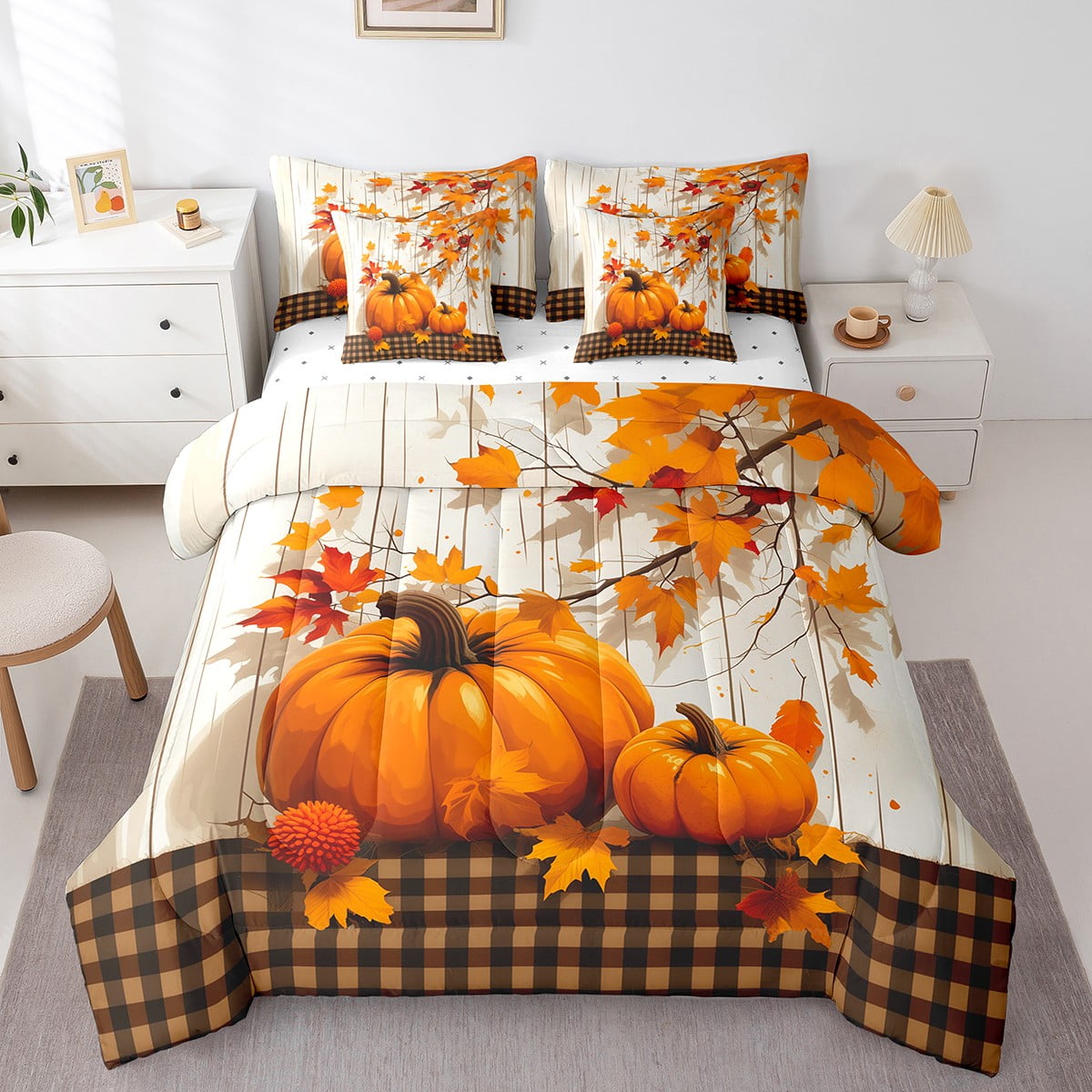 Fall Pumpkin Harvest Bedding Set Twin Size 7 Piece Bed In A Bag ...