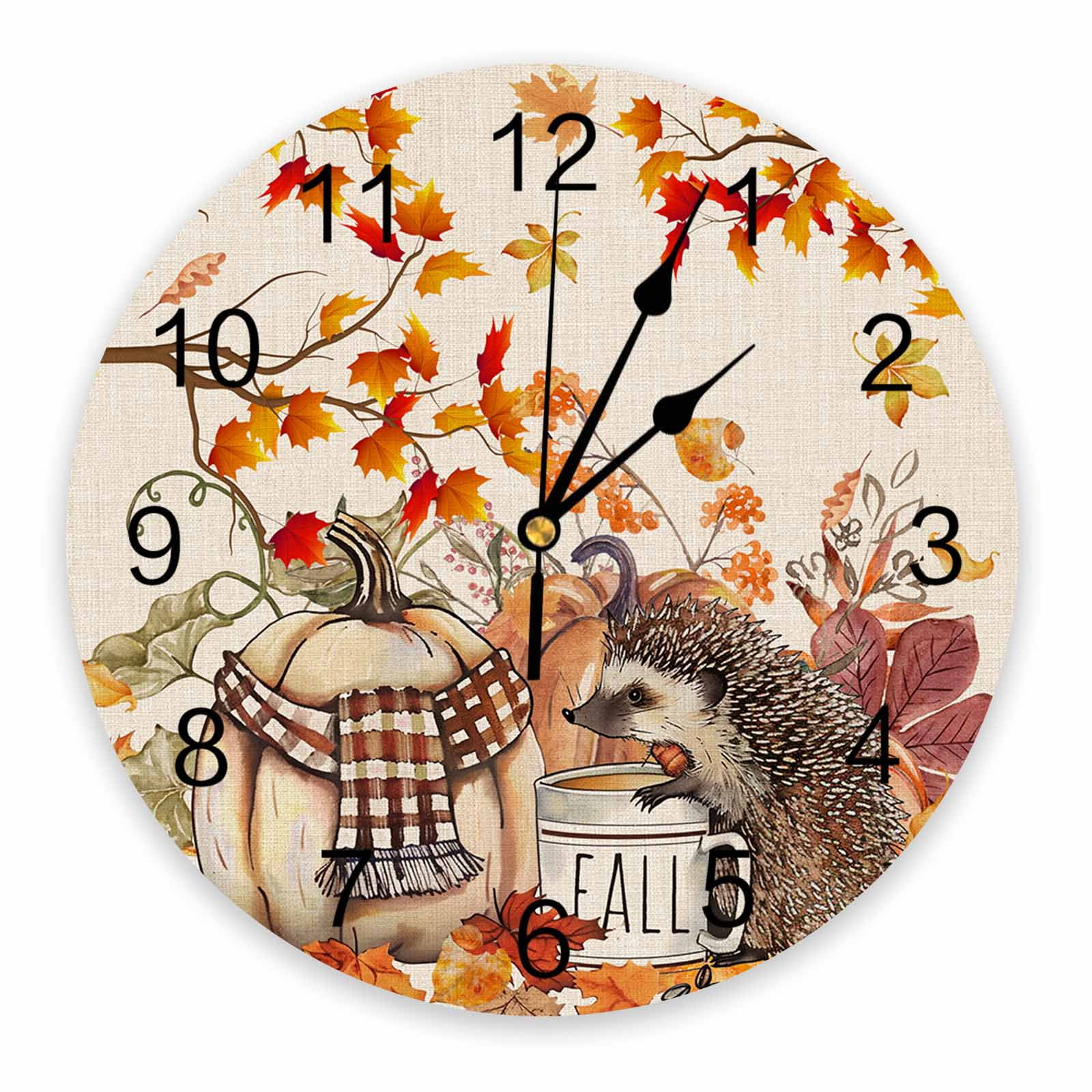 Fall Pumpkin Hedgehog Pine C PVC Wall Clock Bedroom ration Wall Clock ...