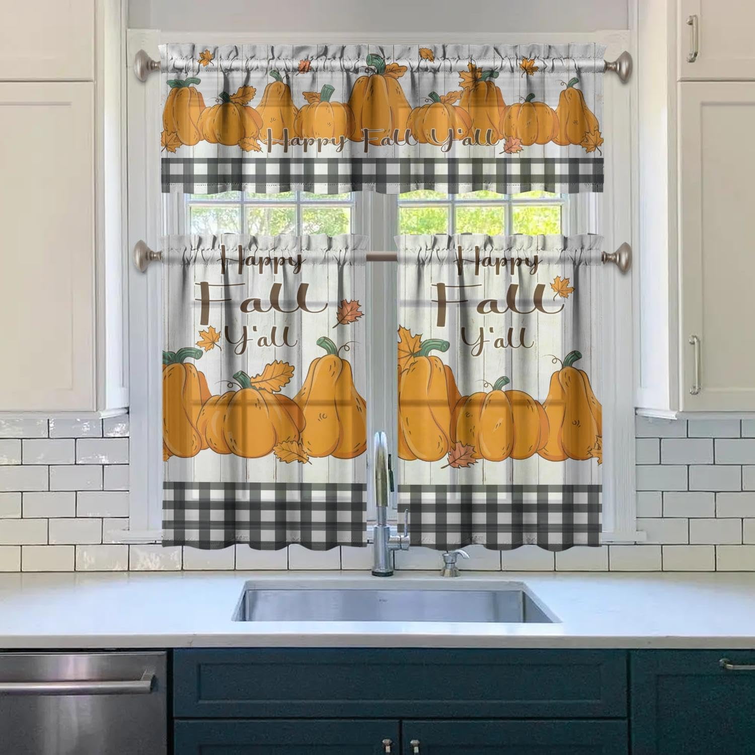 Fall Pumpkin Kitchen Curtains, Happy Fall Y''all Window Curtains ...