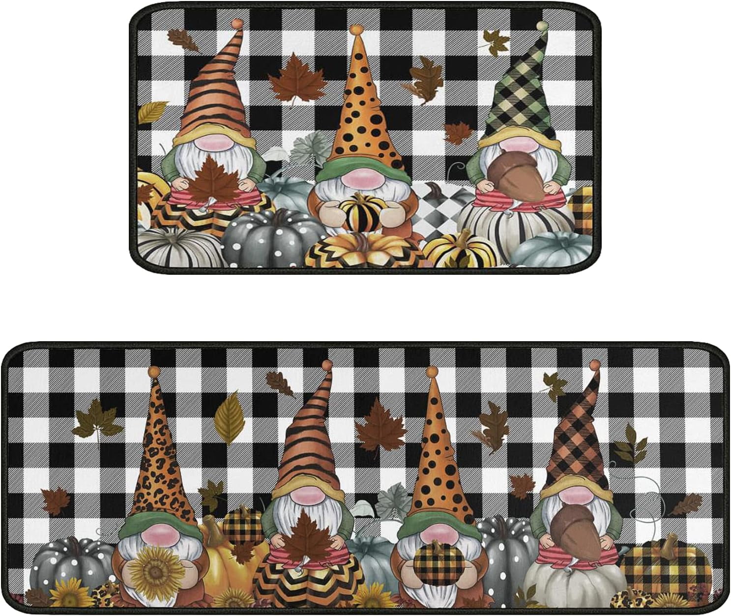 Fall Pumpkin Kitchen Rugs and Mats Sets of 2,Thanksgiving Gnomes ...