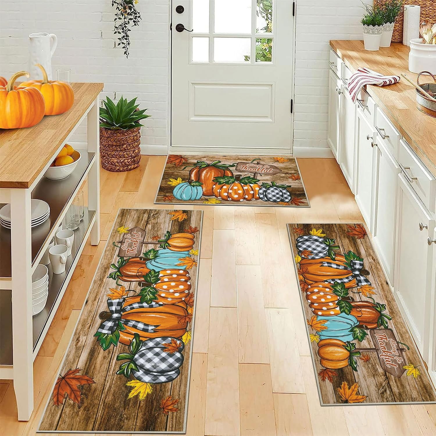 Fall Kitchen Rugs with Runner Sets 3 Piece Farmhouse Seasonal Harvest ...