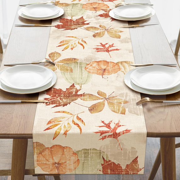 Fall Pumpkin Maple Leaves Dining Table Runner, Autumn Thanksgiving ...