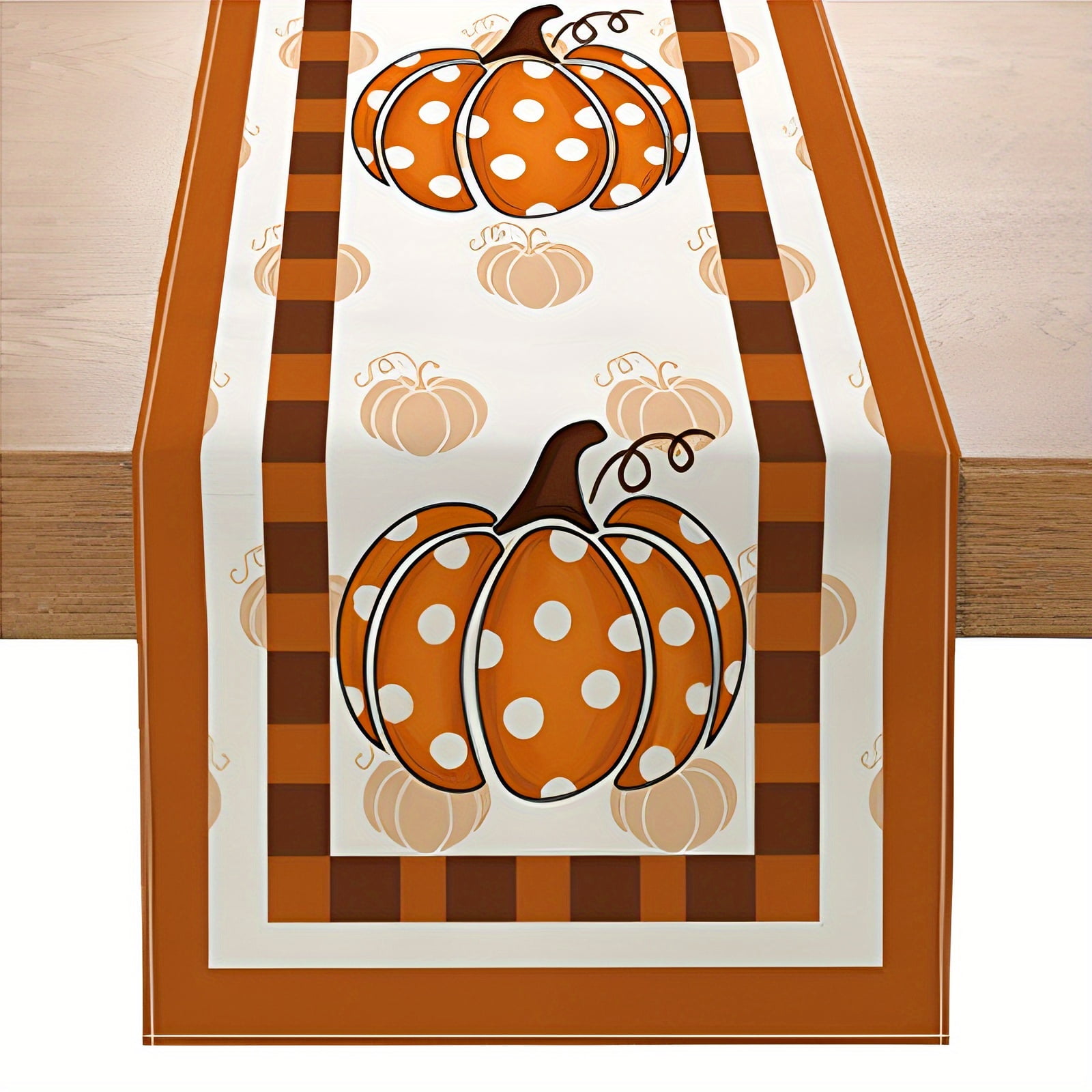 Fall Pumpkin Maple Leaves Linen Table Runners Autumn Thanksgiving Buffalo Plaid Table Runner ...