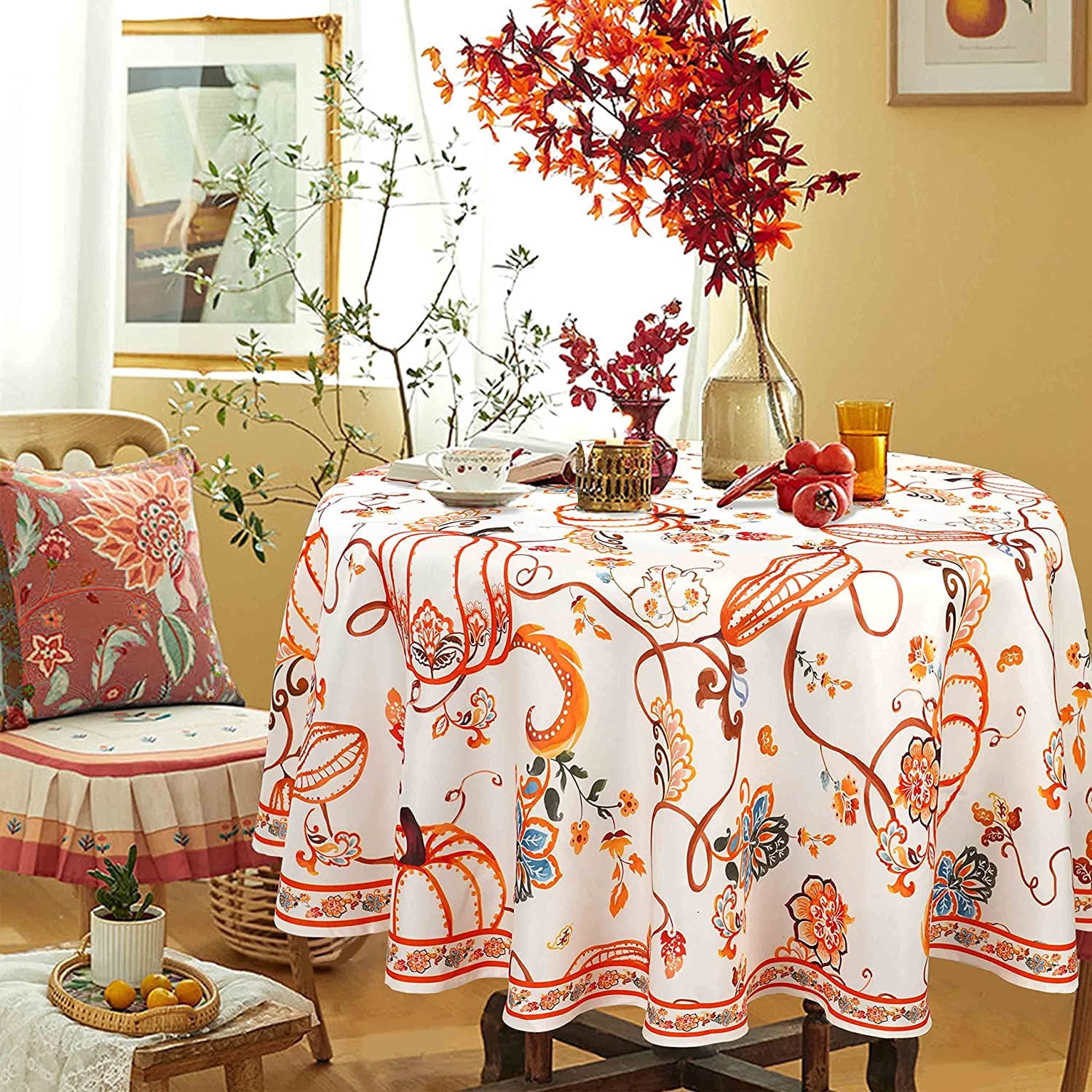 Fall Pumpkin Paisley Tablecloth,Orange Brown Thanksgiving Table Cloths ...