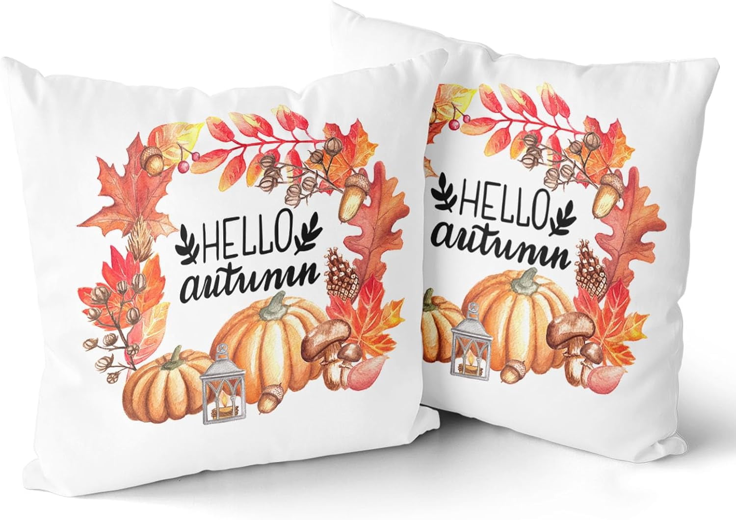 Fall Pumpkin Pillow Covers 18x18 Inch Set of 2, Hello Autumn Maple Leaf ...