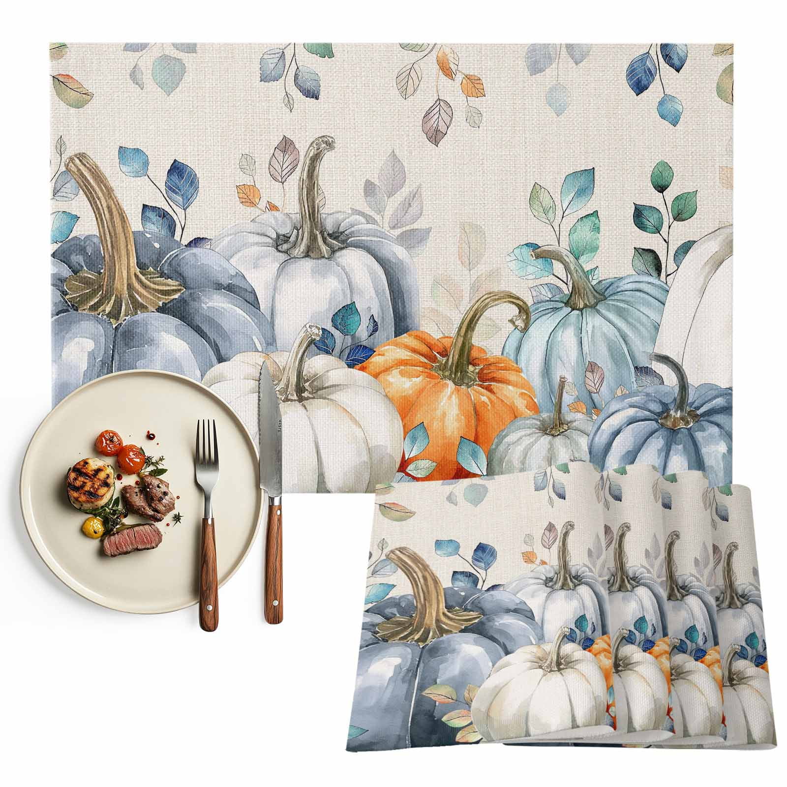 Fall Pumpkin Placemats Set of 12 Grass Green Eucalyptus Linen Texture ...