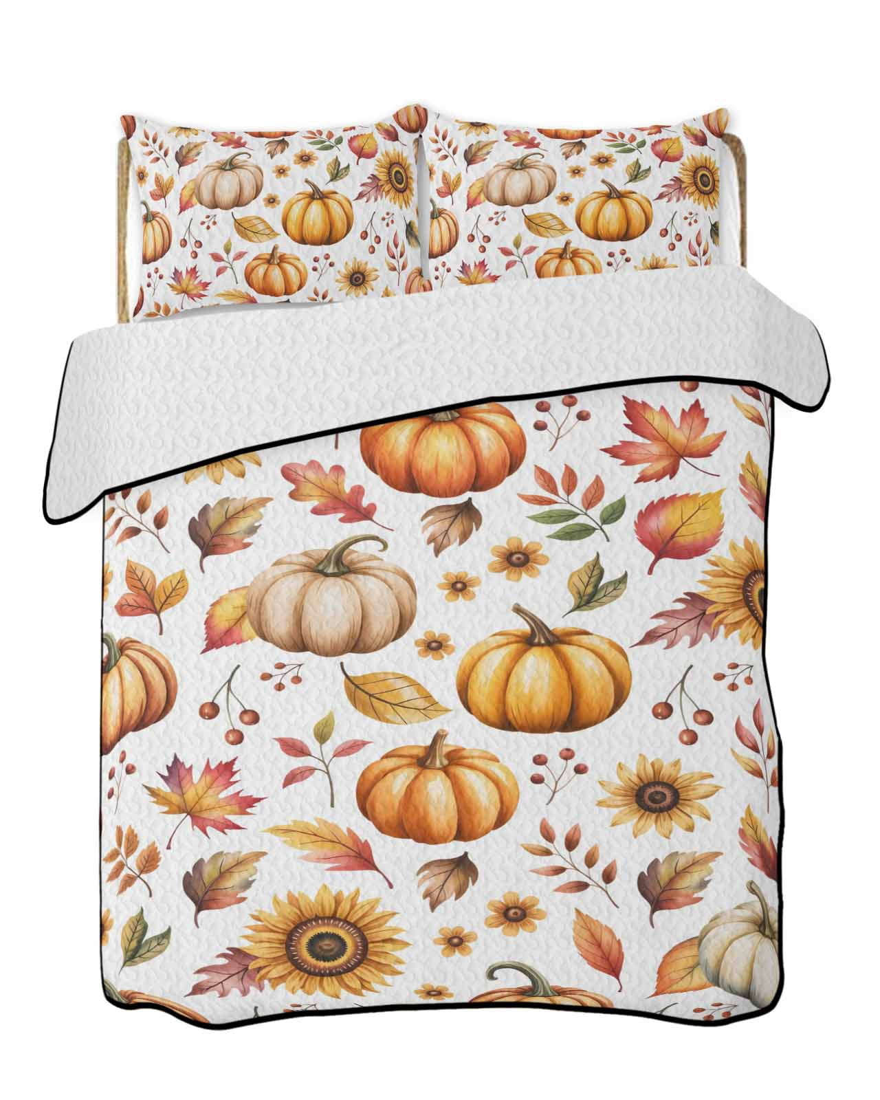 Fall Pumpkin Quilts Bedding Set California King Yellow Sunflower Fallen ...
