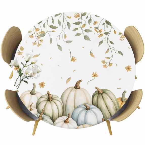 Fall Pumpkin Round Tablecloth, Fitted Table Cover with Elastic for 36 ...
