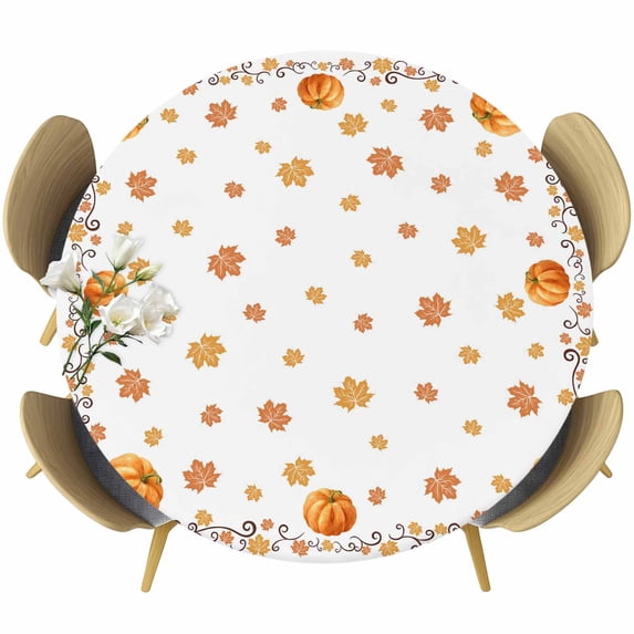 Fall Pumpkin Round Tablecloth, Fitted Table Cover with Elastic for 36 ...