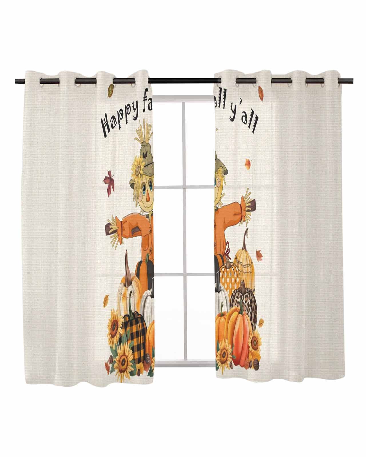 Fall Pumpkin Sheer Curtains 45 Inch Length 2 Panels Thanksgiving Autumn ...