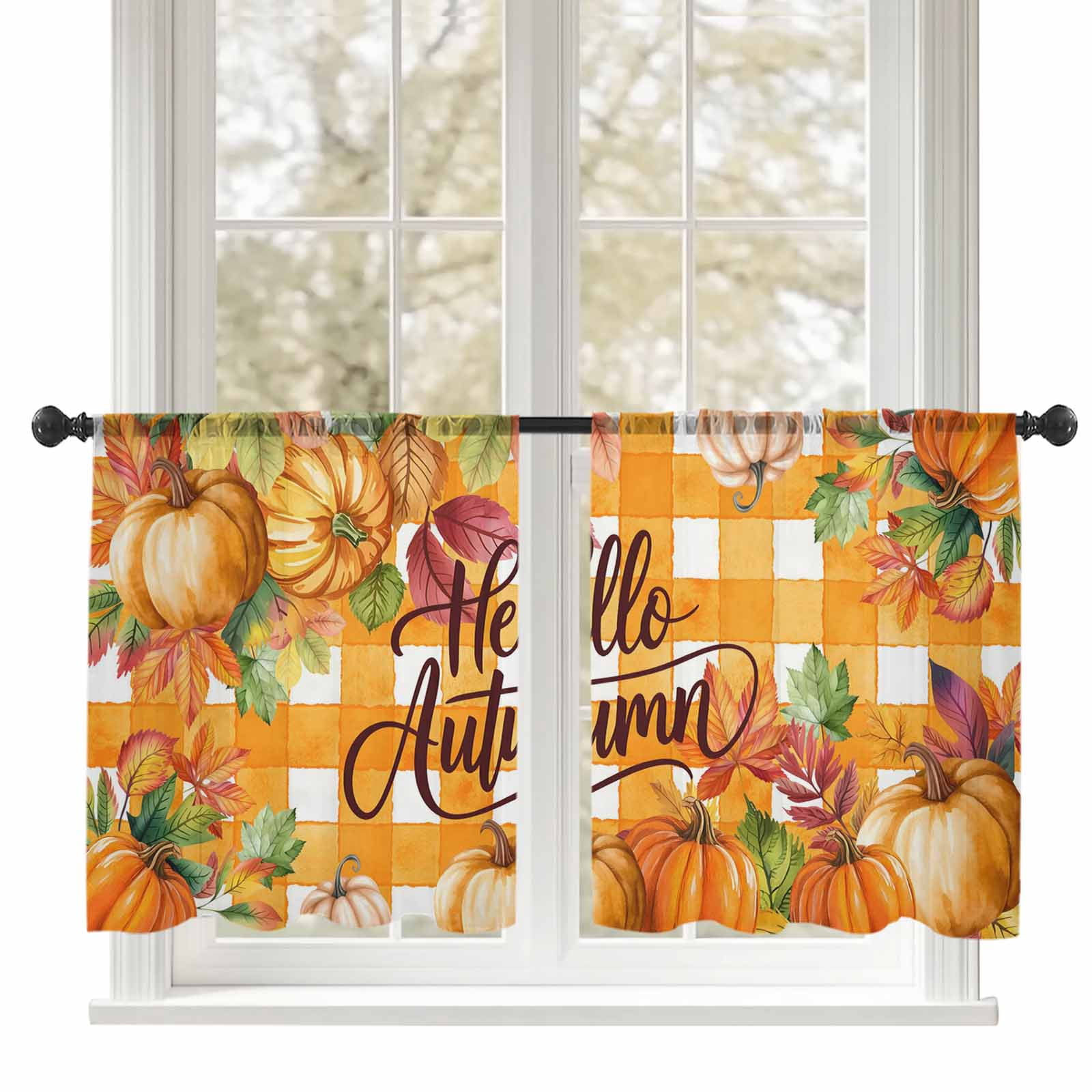 Fall Pumpkin Sheer Curtains 45 inches Long, Thanksgiving Maple Leaf ...