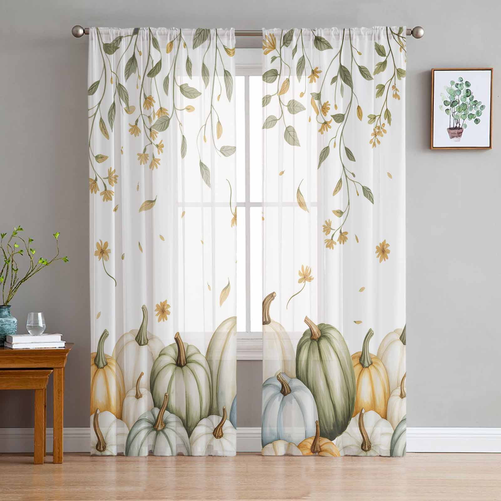 Fall Pumpkin Sheer Curtains 72 Inches Long 2 Panels Set, Window Sheer ...