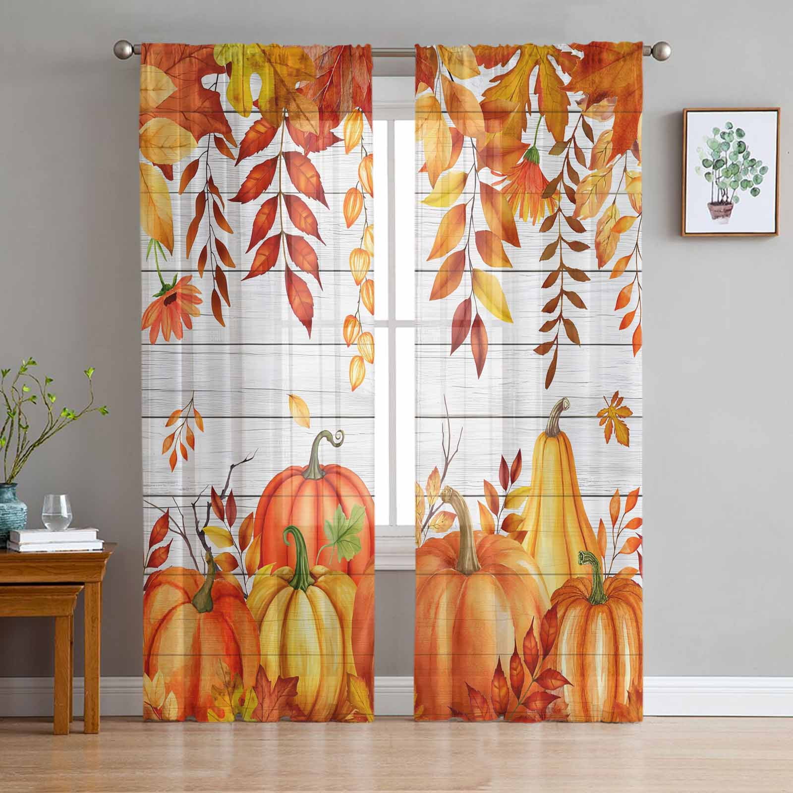 Fall Pumpkin Sheer Curtains 84 Inches Long 2 Panels Set, Window Sheer ...