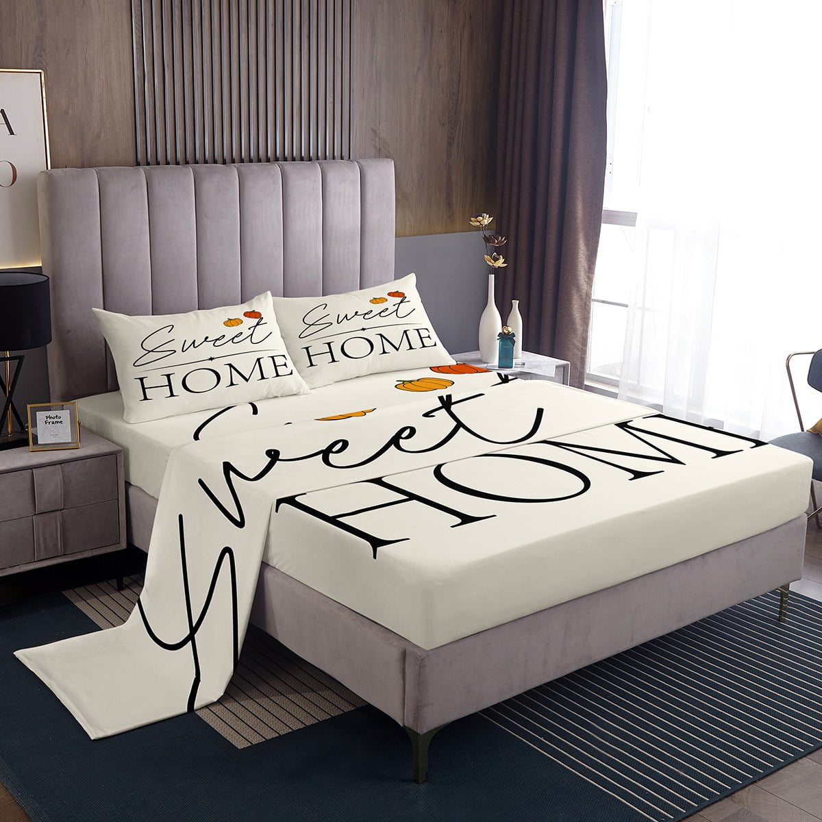 Fall Pumpkin Sheet Set Queen Size, Sweet Autumn Pumpkin Bed Sheets Set ...