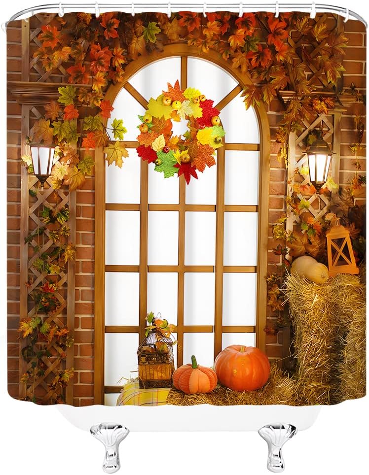 Fall Pumpkin Shower Curtain Autumn Harvest Thanksgiving Day Retro Farm ...