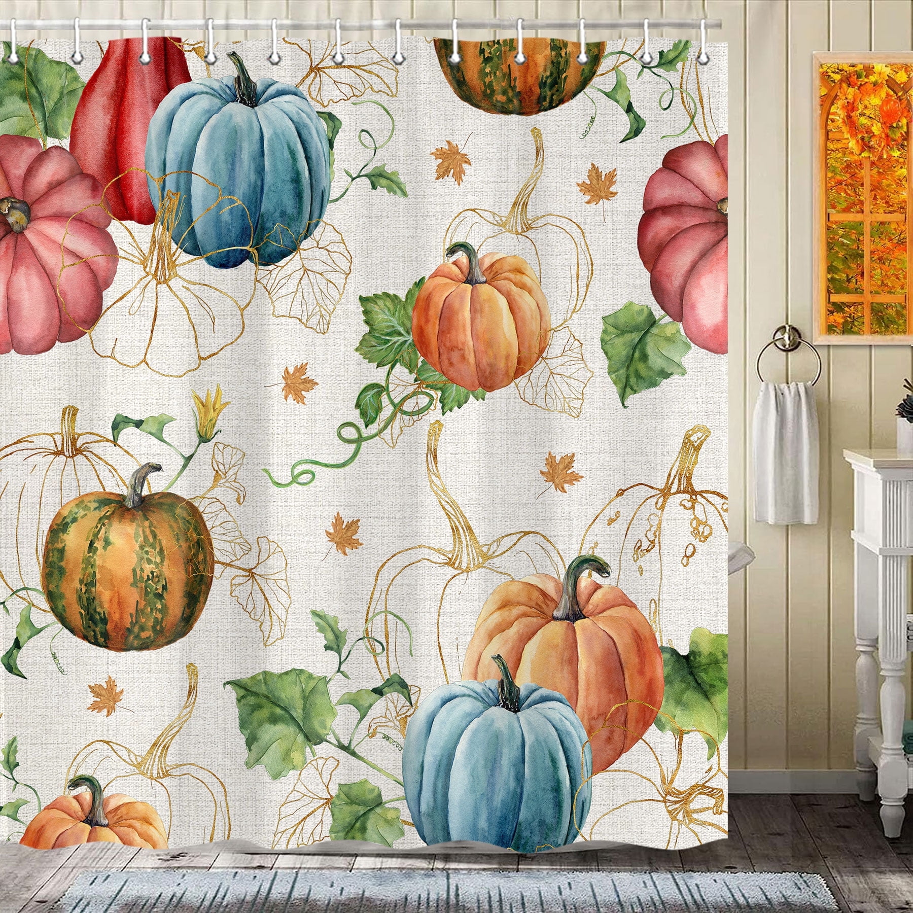 Fall Pumpkin Shower Curtain, Autumn Thanksgiving Harvest Shower ...