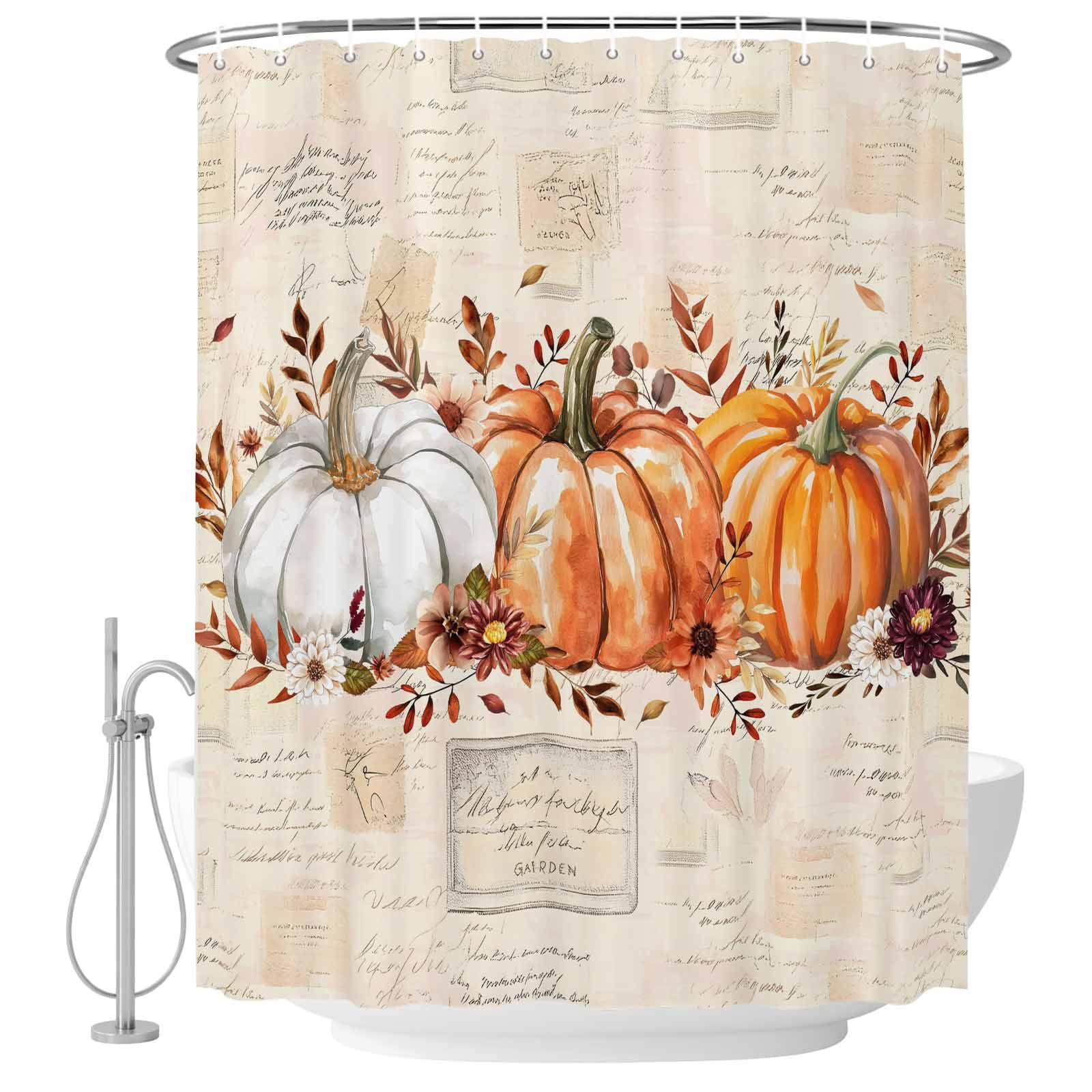 Fall Pumpkin Shower Curtain Set - Extra Long 72" x 96" Washable Bathtub ...