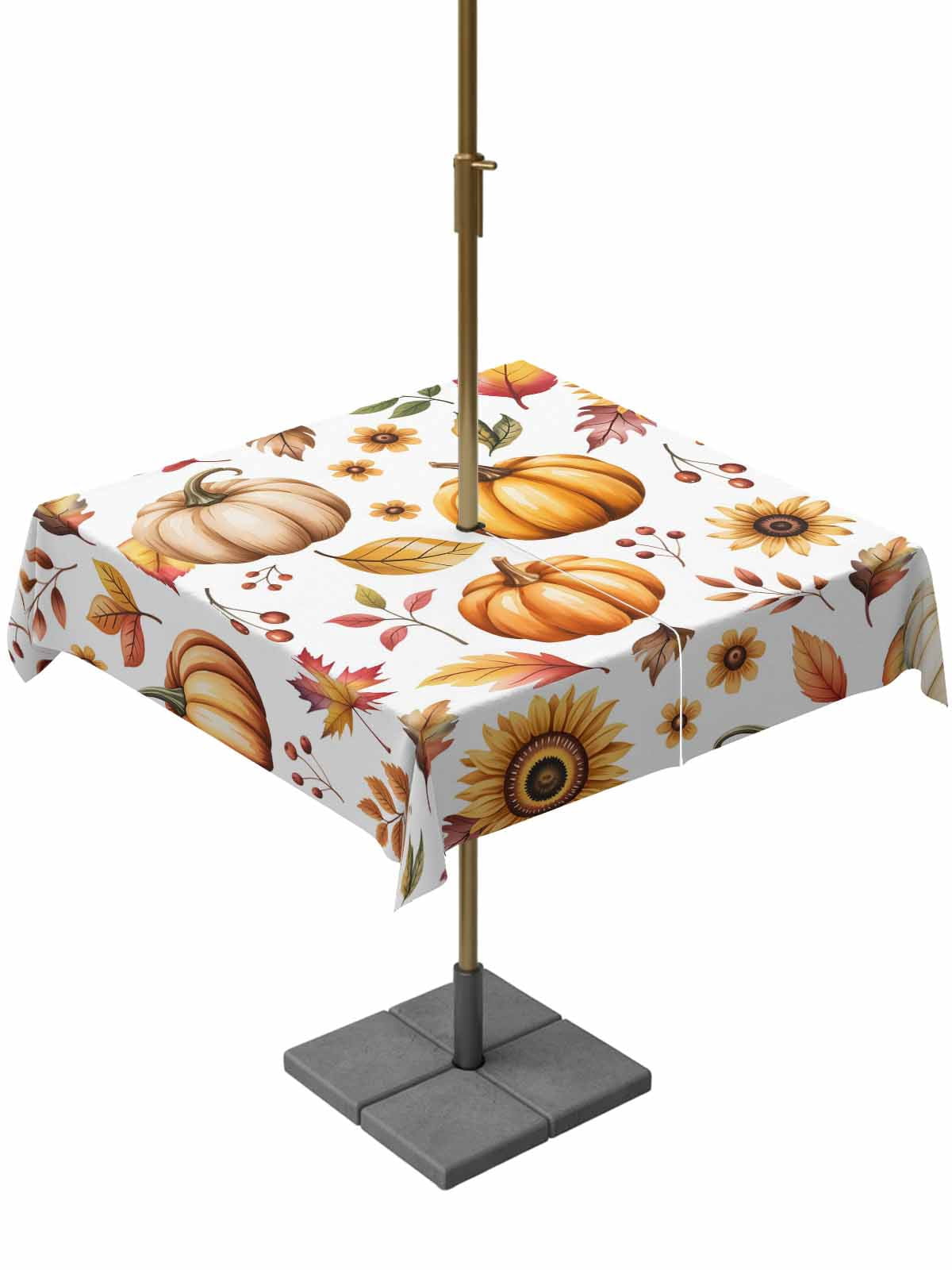 Fall Pumpkin Square Outdoor Tablecloth with Umbrella Hole Yellow ...