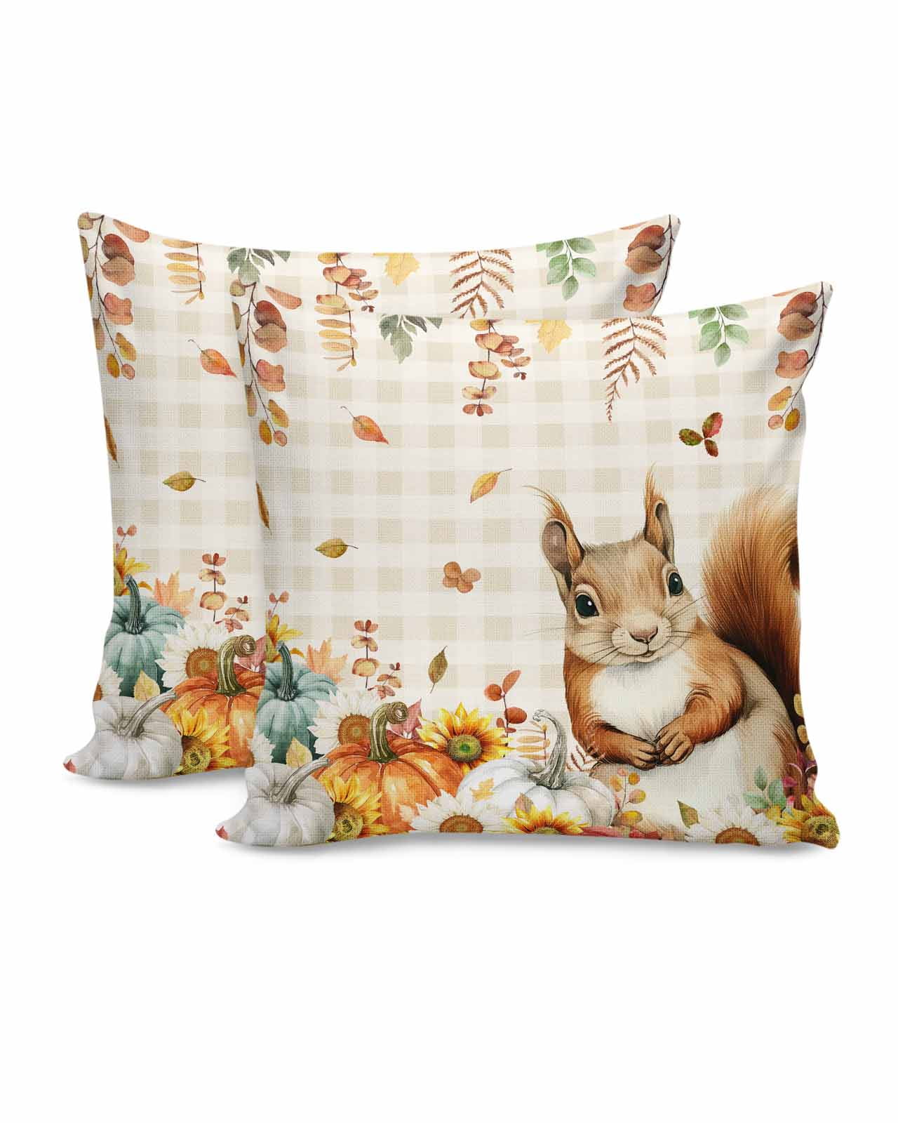 Fall Pumpkin Squirrel 20x20 Pillow Covers Set of 2, Autumn Thanksgiving ...
