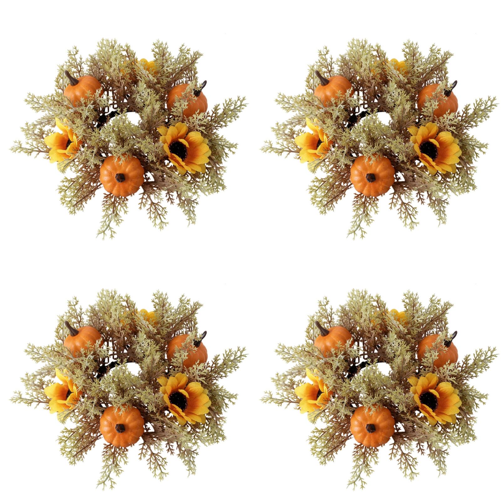Fall Pumpkin and Sunflower Candle Rings Wreaths with Pumpkin Sunflower ...