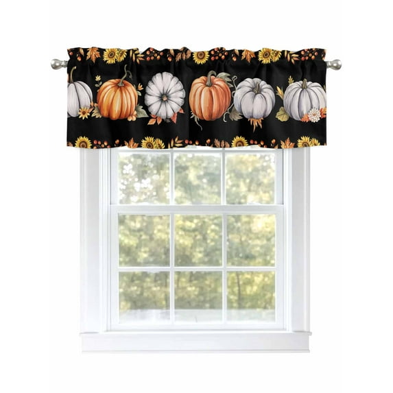 Fall Pumpkin Sunflower Valances for Windows Thanksgiving Autumn Black ...